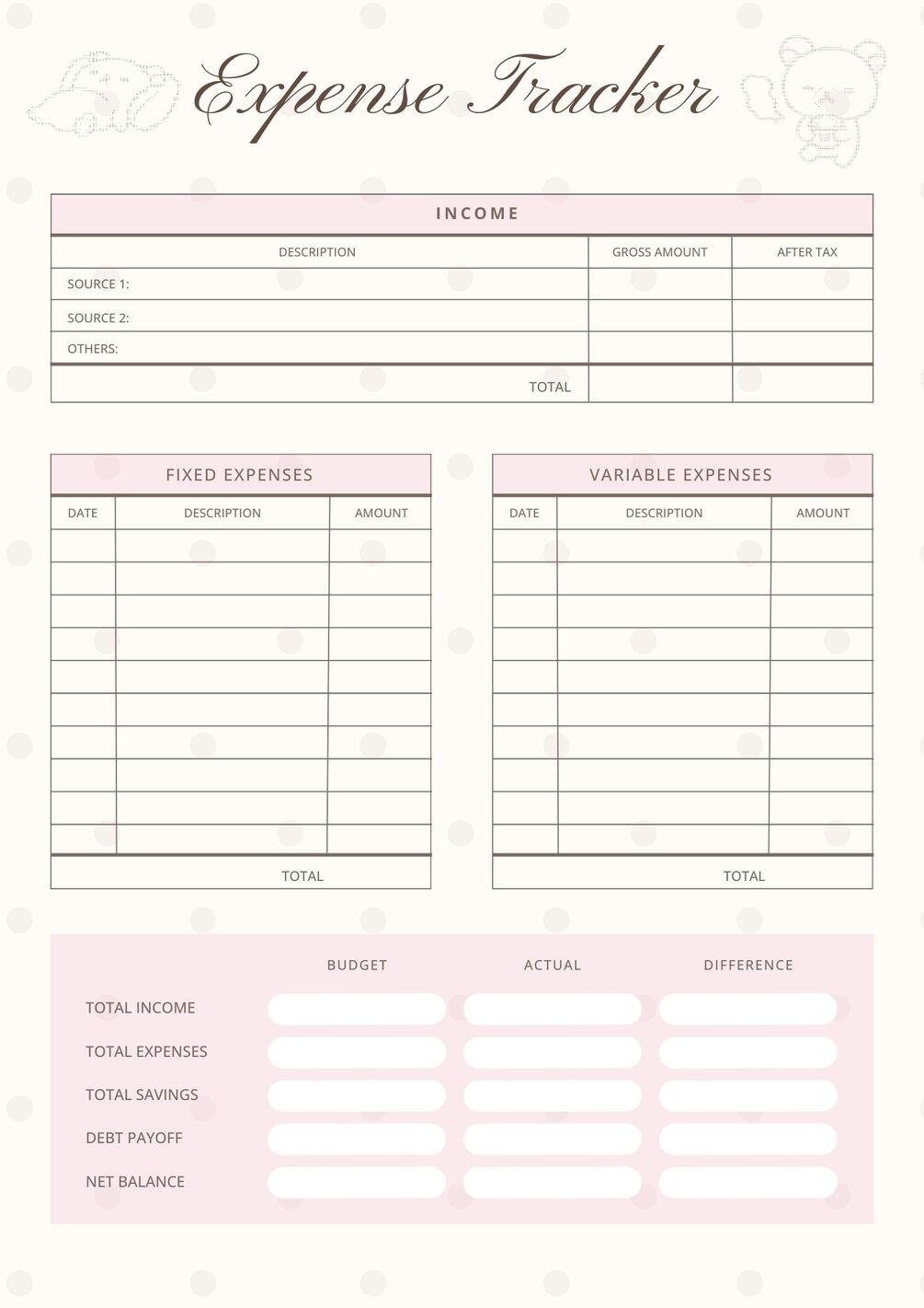 Pink and Brown Aesthetic Expense Tracker