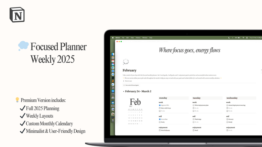 💭 Focused Planner - Notion - Weekly - 2025