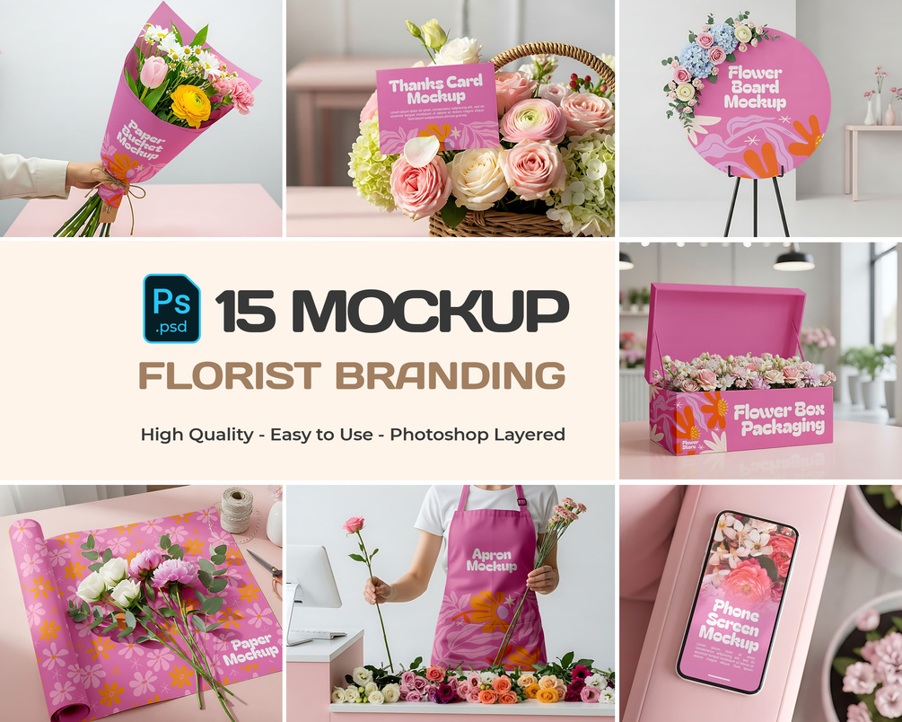 Florist Shop Mockup Bundle – 15 PSD Templates for Florist Branding ...