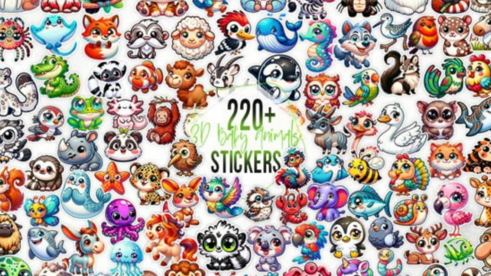220+ 3D Cute Animals Stickers Bundle