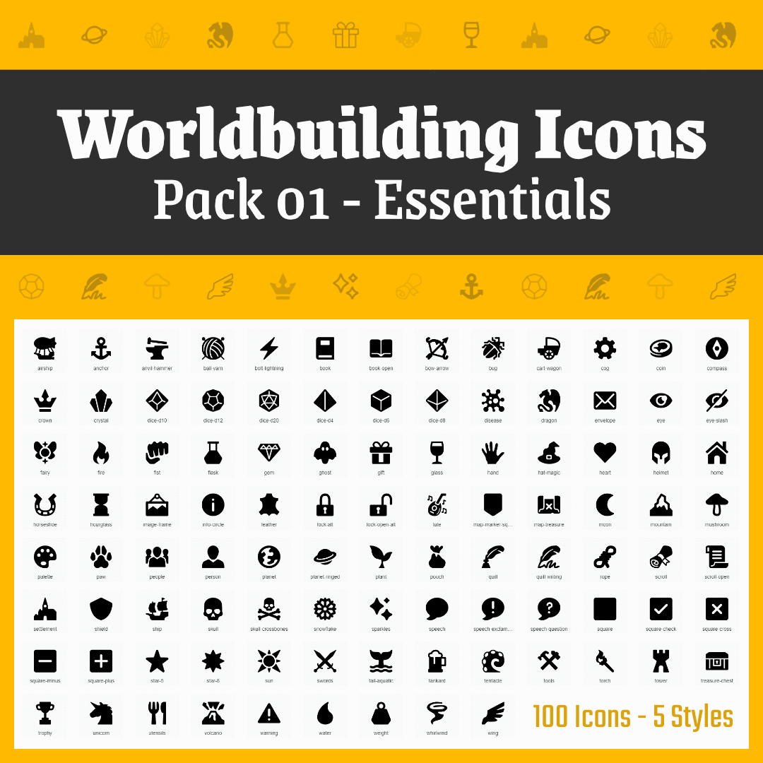 Just launched! 🎉 Worldbuilding Icons Pack 01 - Essentials - TJ's ...
