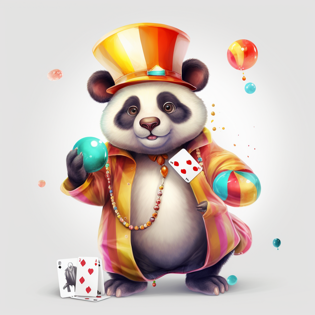 Panda Costume Clown Playing cards and balls art PNG high resolution
