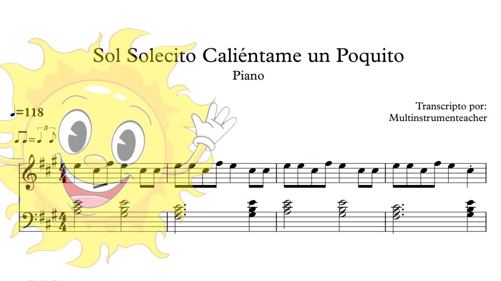 Sol Solecito Caliéntame un Poquito - Partitura para piano