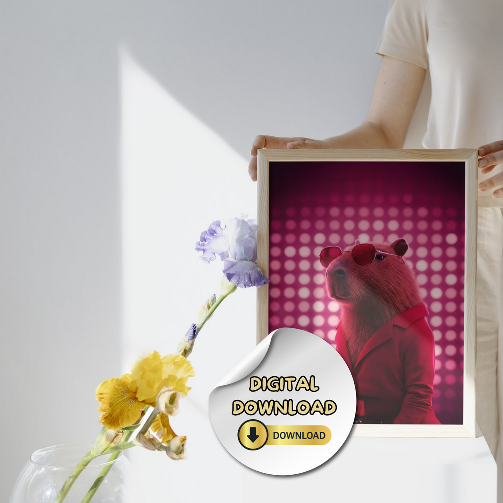 Stylish Capybara Wall Art | Trendy Animal Print | Capybara in Red ...