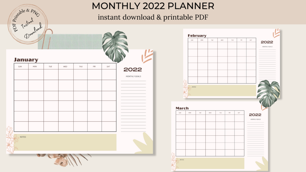 2022 Undated Printable Planner/Calendar, Monthly Minimalist Printable ...