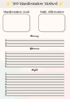 Printable | Editable 369 Manifestation Method Sheet | 369 Method Step ...
