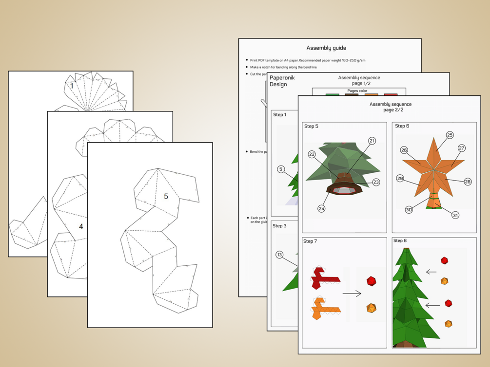 Christmas tree papercraft PDF template