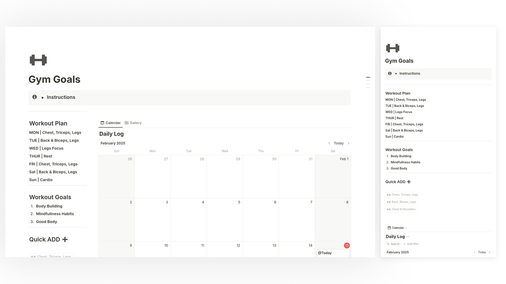 GYM Tracker | Focus Muscle | For Beginner | Notion Template