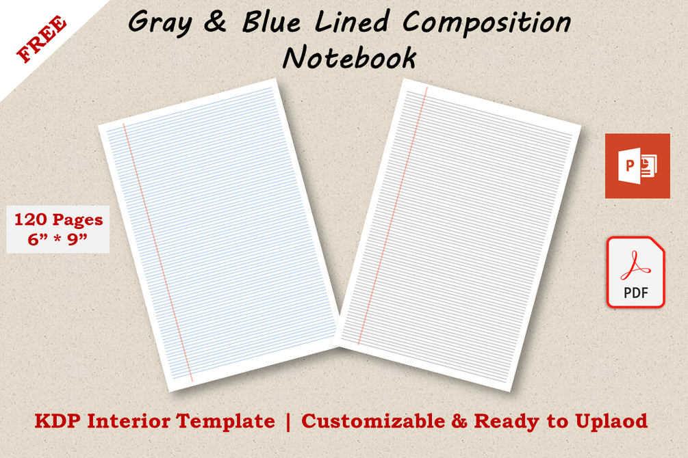 Gray & Blue Lined Composition Notebook - KDP Interior