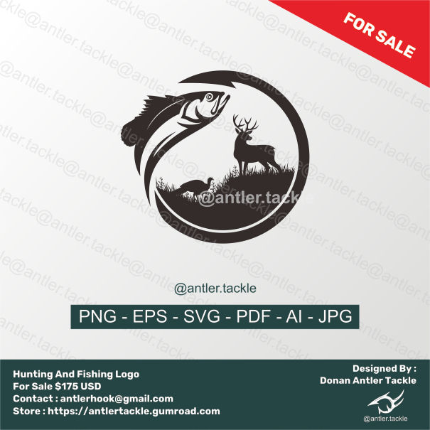 Fish Deer Turkey Hook Hunting Fishing Logo Designed By Donan Antler Tackle