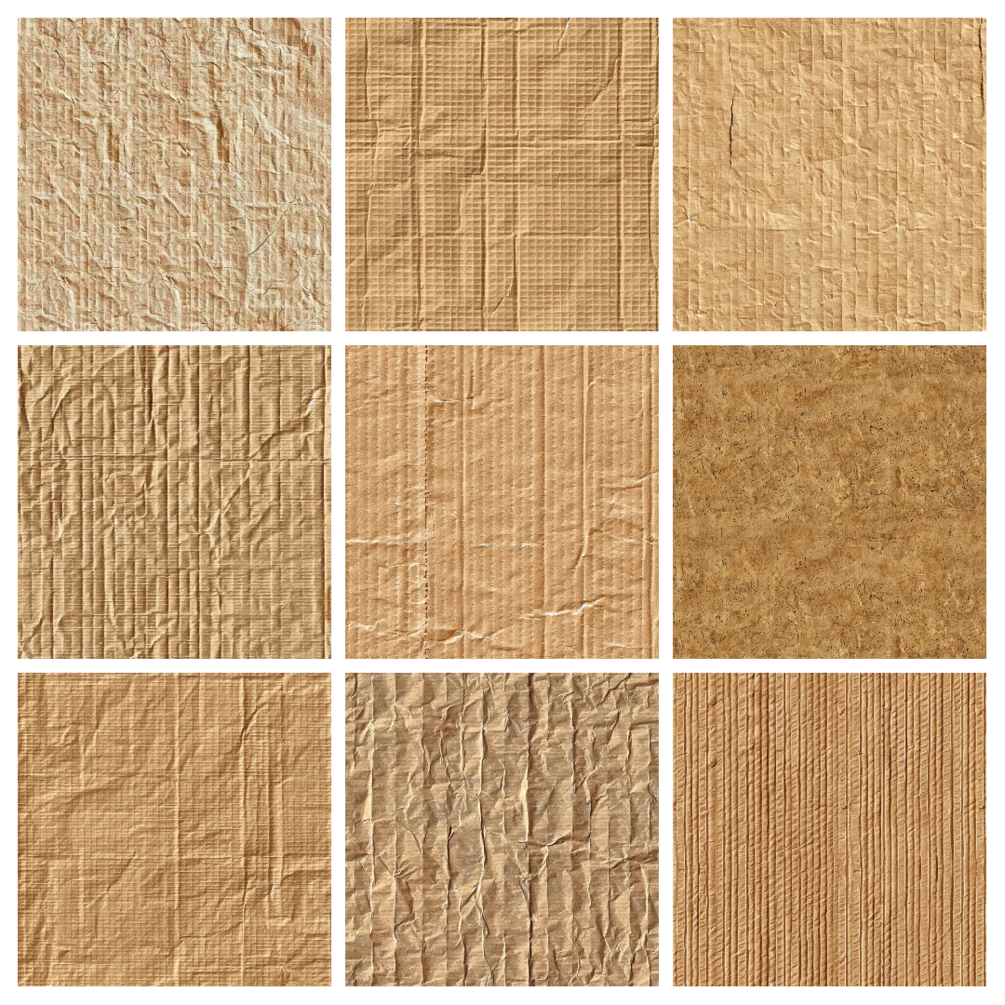 Set of 24 cardboard seamless textures, 24 PNG pack patterns