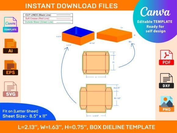 Editable Box Packaging Template | Digital Dieline | Canva & AI Files