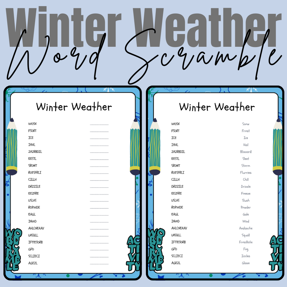 Winter Weather - Word Scramble No Prep Printable Activity Worksheet