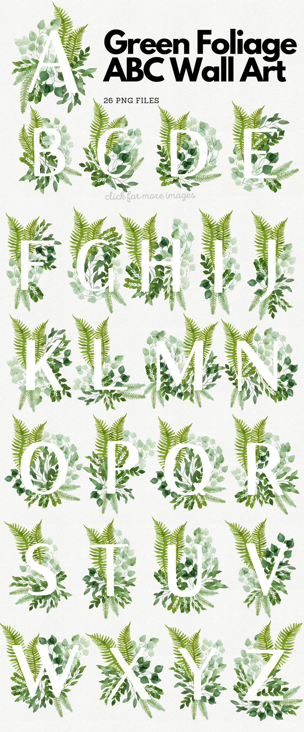 Green Foliage ABC Wall Art