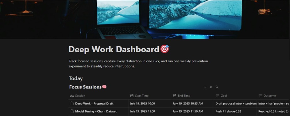 Deep Work & Distraction Reduction Dashboard