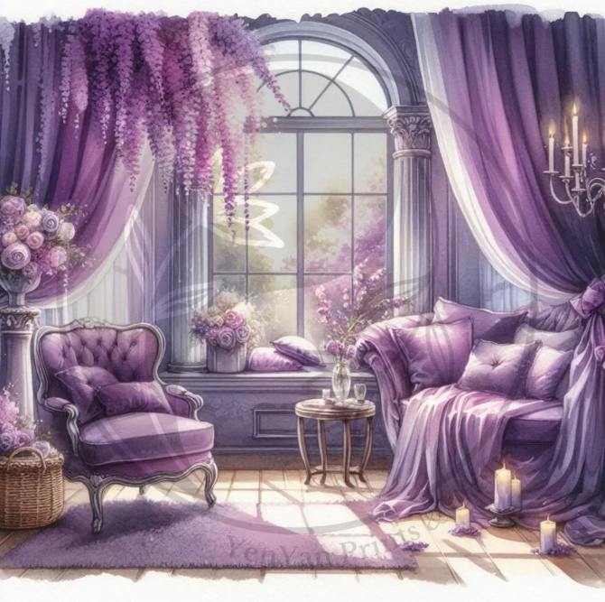 50 Dreamy Purple Cozy Nook Illustration Digital Images Digital Art ...