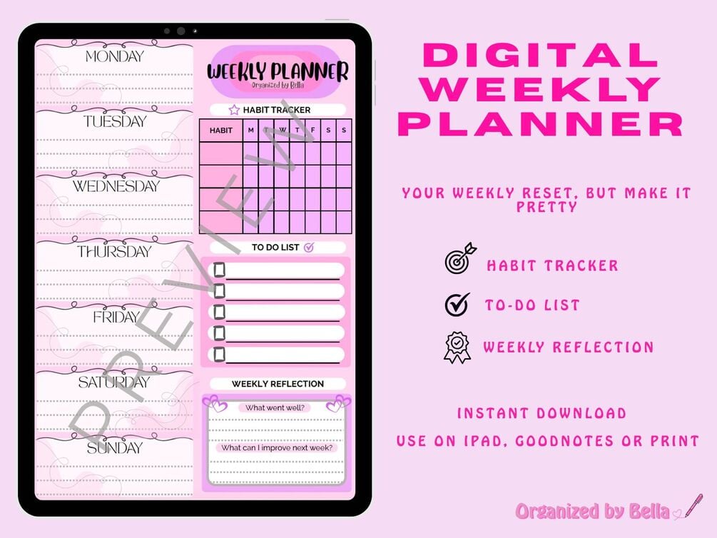 Digital Pink Weekly Planner