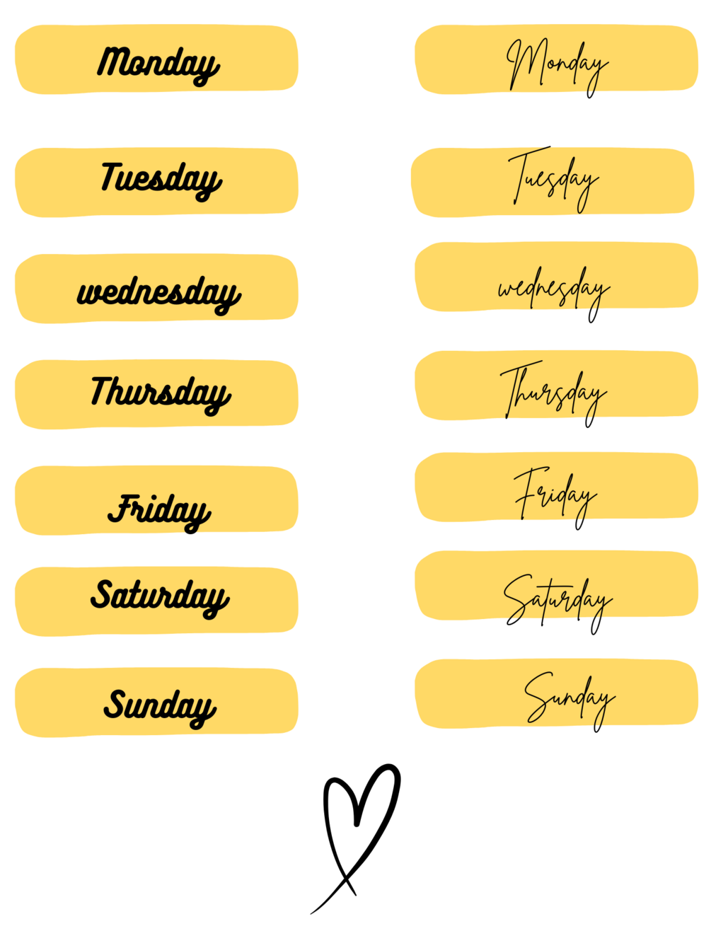 Days of the week digital stickers