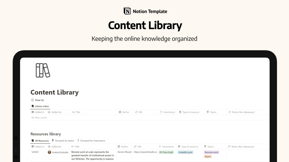 Content Library - Notion template