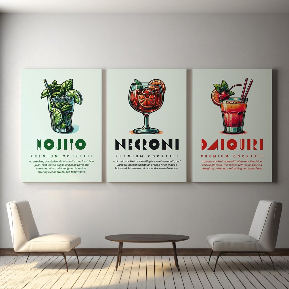 Cocktail Recipe Poster Set | Vintage Bar Wall Decor | Gift for ...
