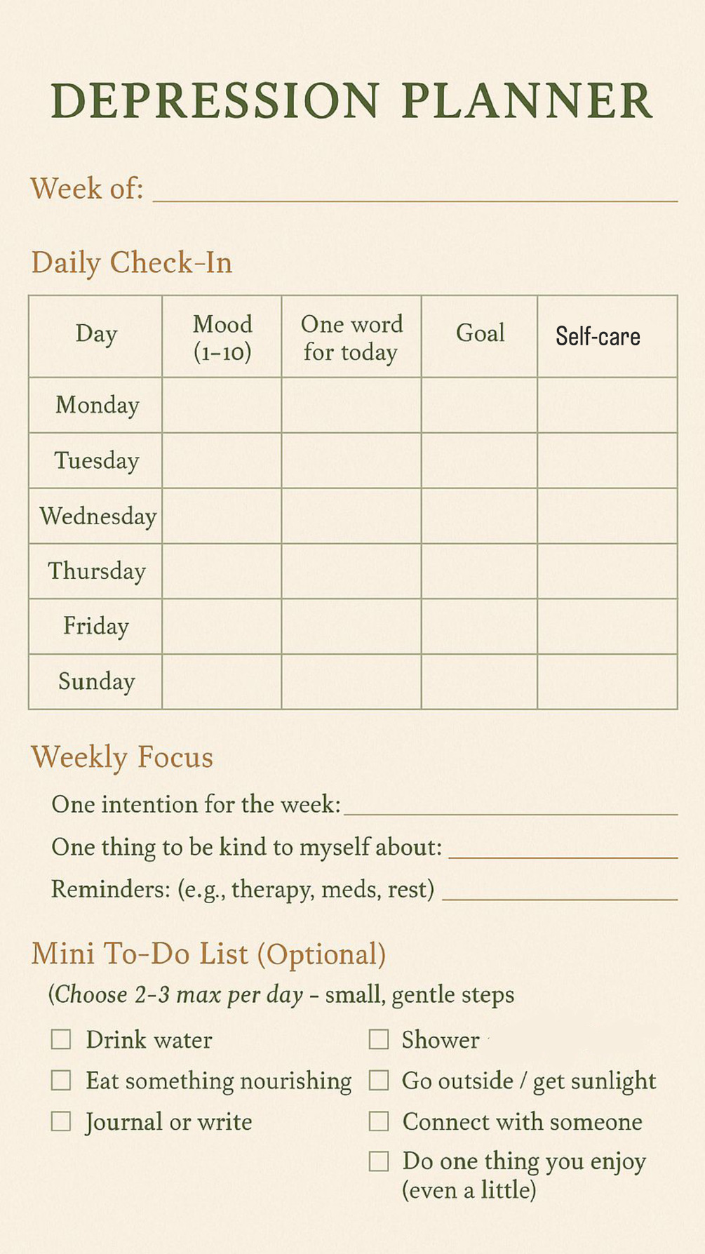 Depression planner