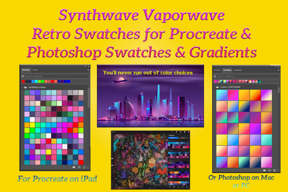 Synthwave Vaporwave Retro Swatches & Gradients Procreate & Photoshop
