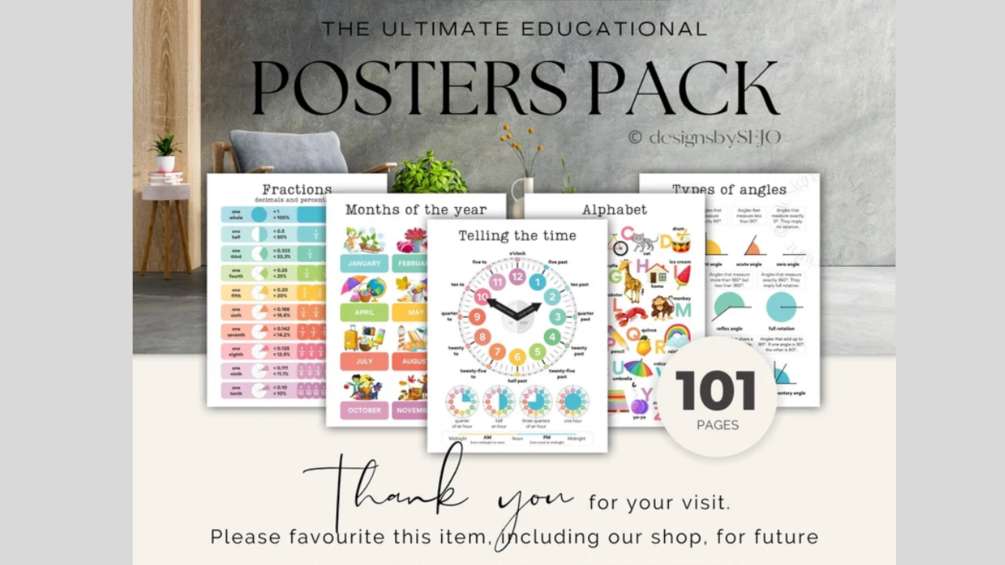 Set of 101 Educational Posters - Colorful Wall Art for Kids' Learning ...