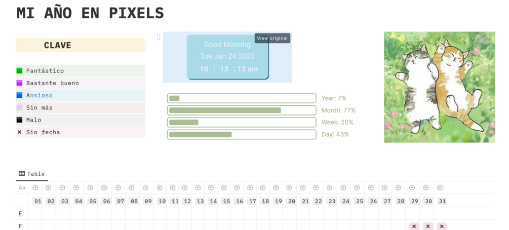 Plantilla Notion: Mi año en Pixels