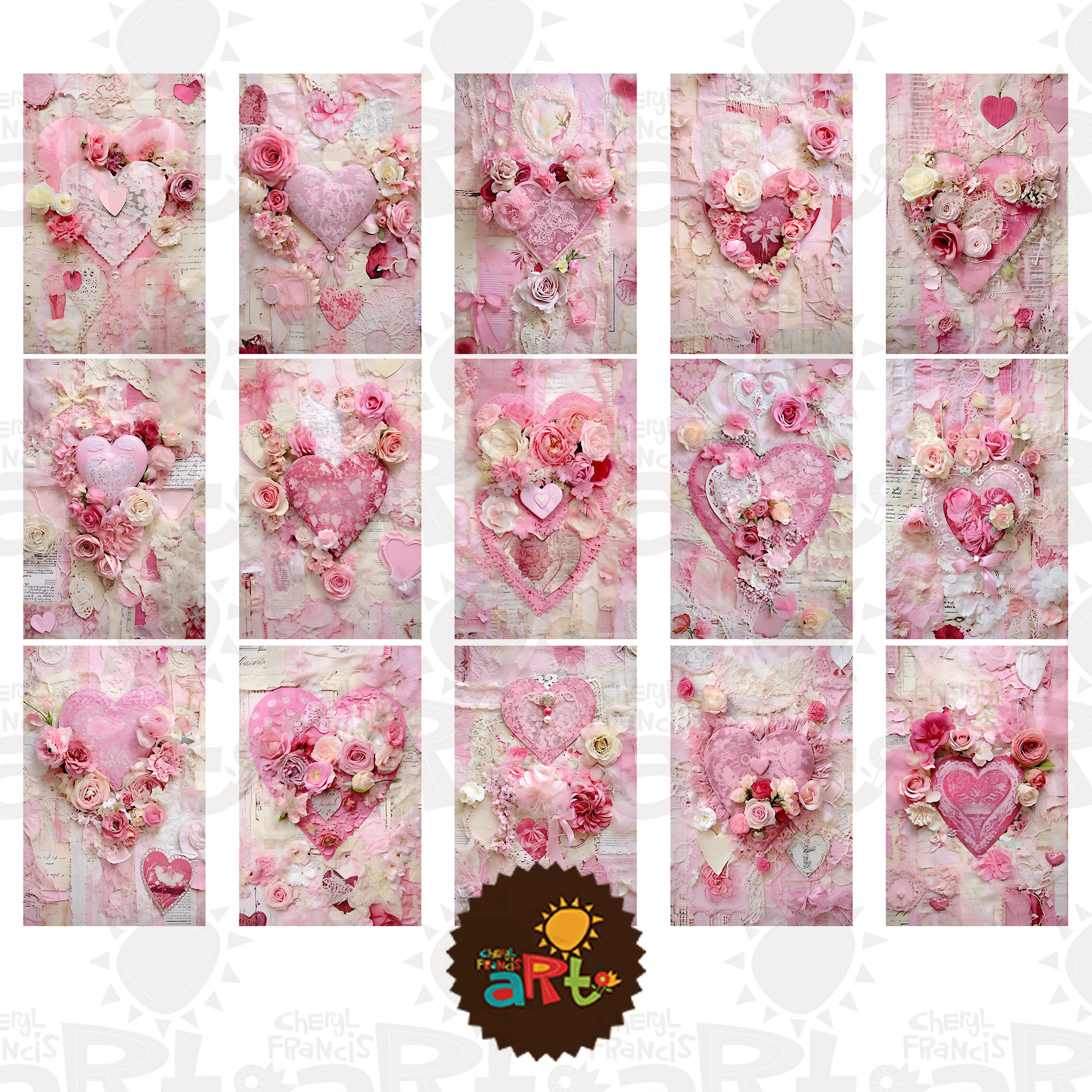 15 pc Frilly Pink Valentine Collage Printable Junk Journal Half Papers ...