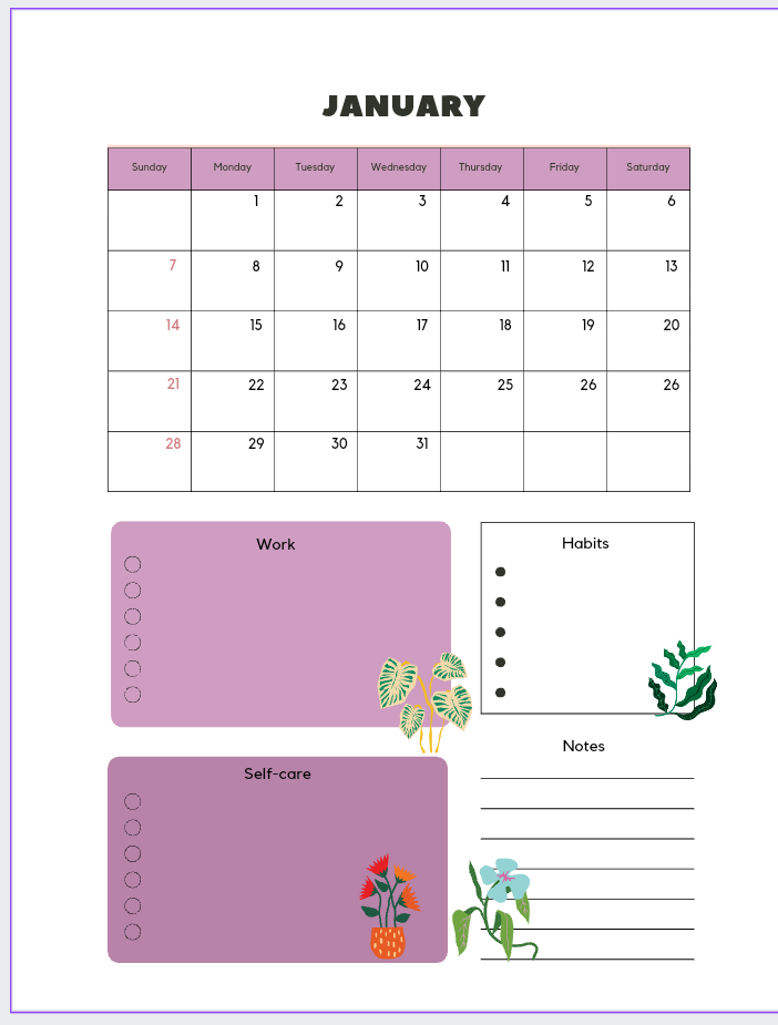 Simple Pink 2024 Monthly Planner