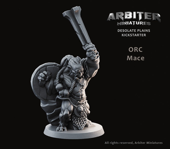 Orc with mace, miniature for supportless resin and fdm 3d print