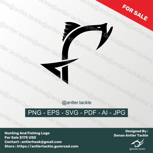 F Letter Fish Hook Fishing Logo Designed By Donan Antler Tackle