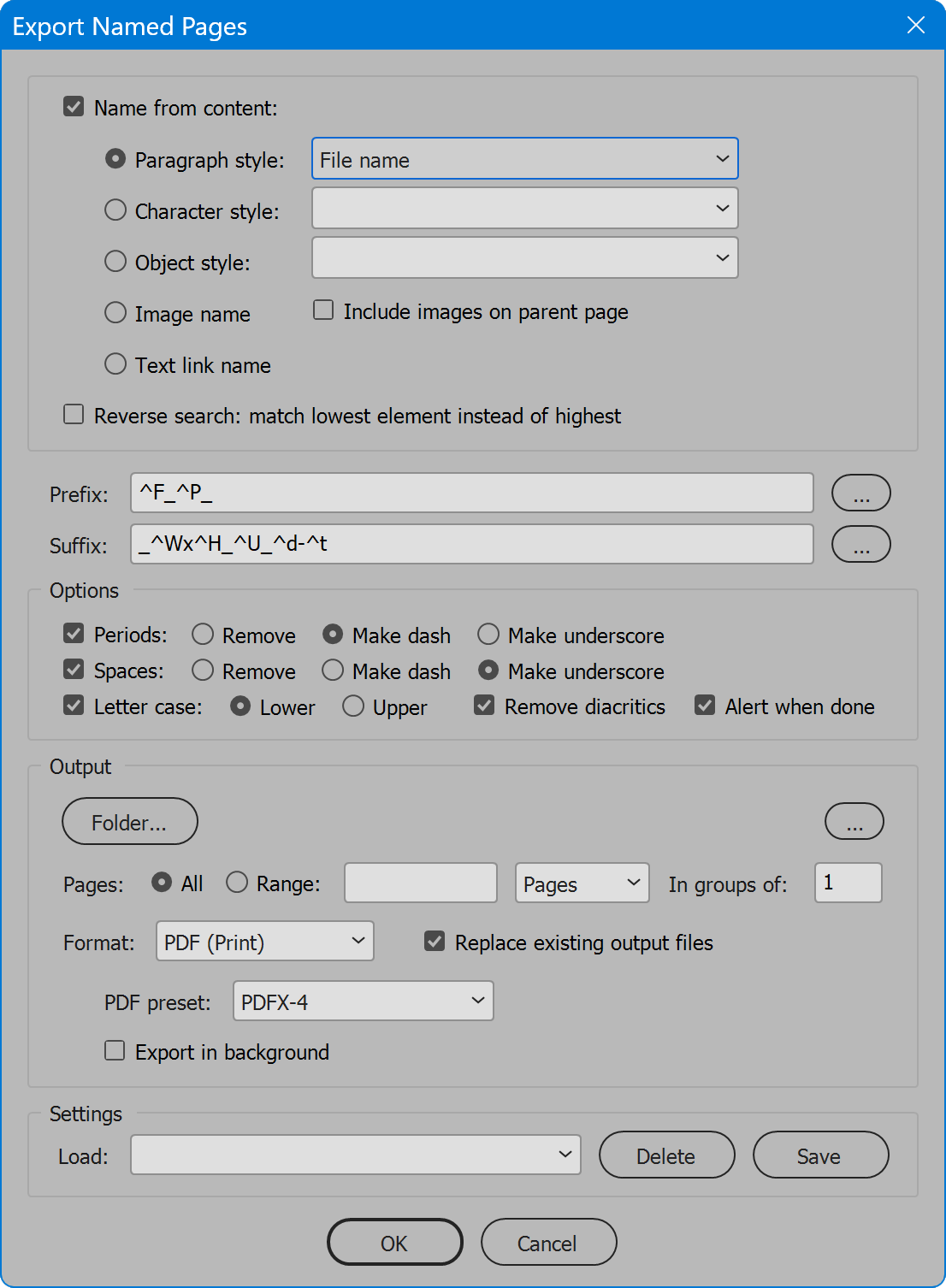 InDesign Script Export Named Pages