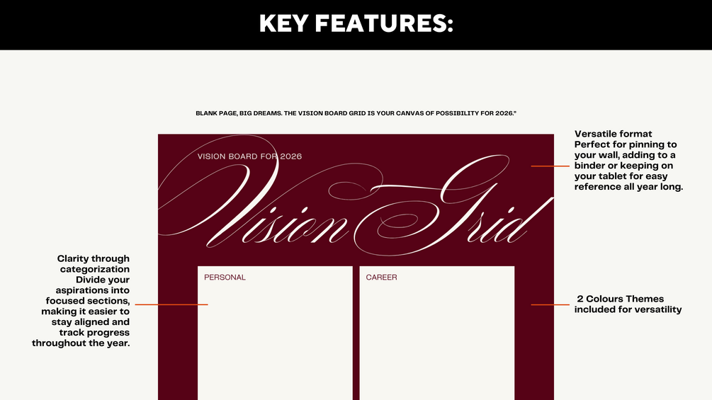 Vision Board Grid – 4-Quadrant Goal Setting Worksheet for 2026
