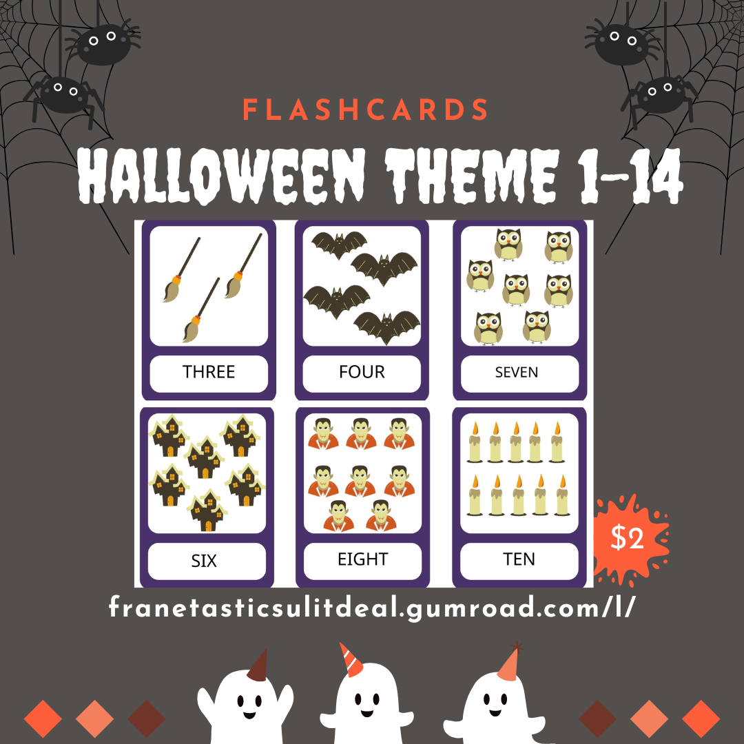Flashcards Printable numbers for kids halloween themed (1-14)