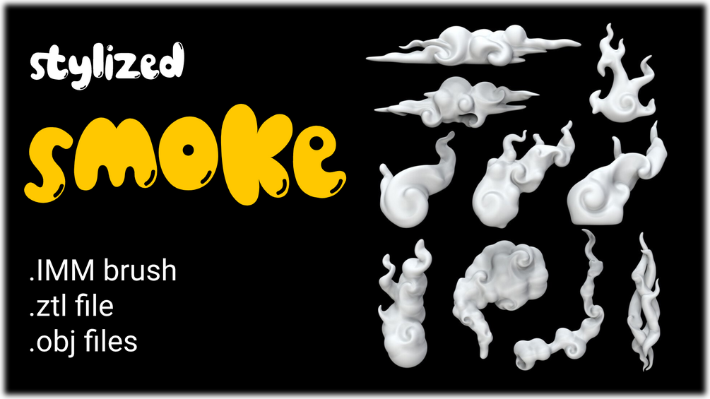 Stylized smoke/cloud/mist pack IMM brush and .obj files
