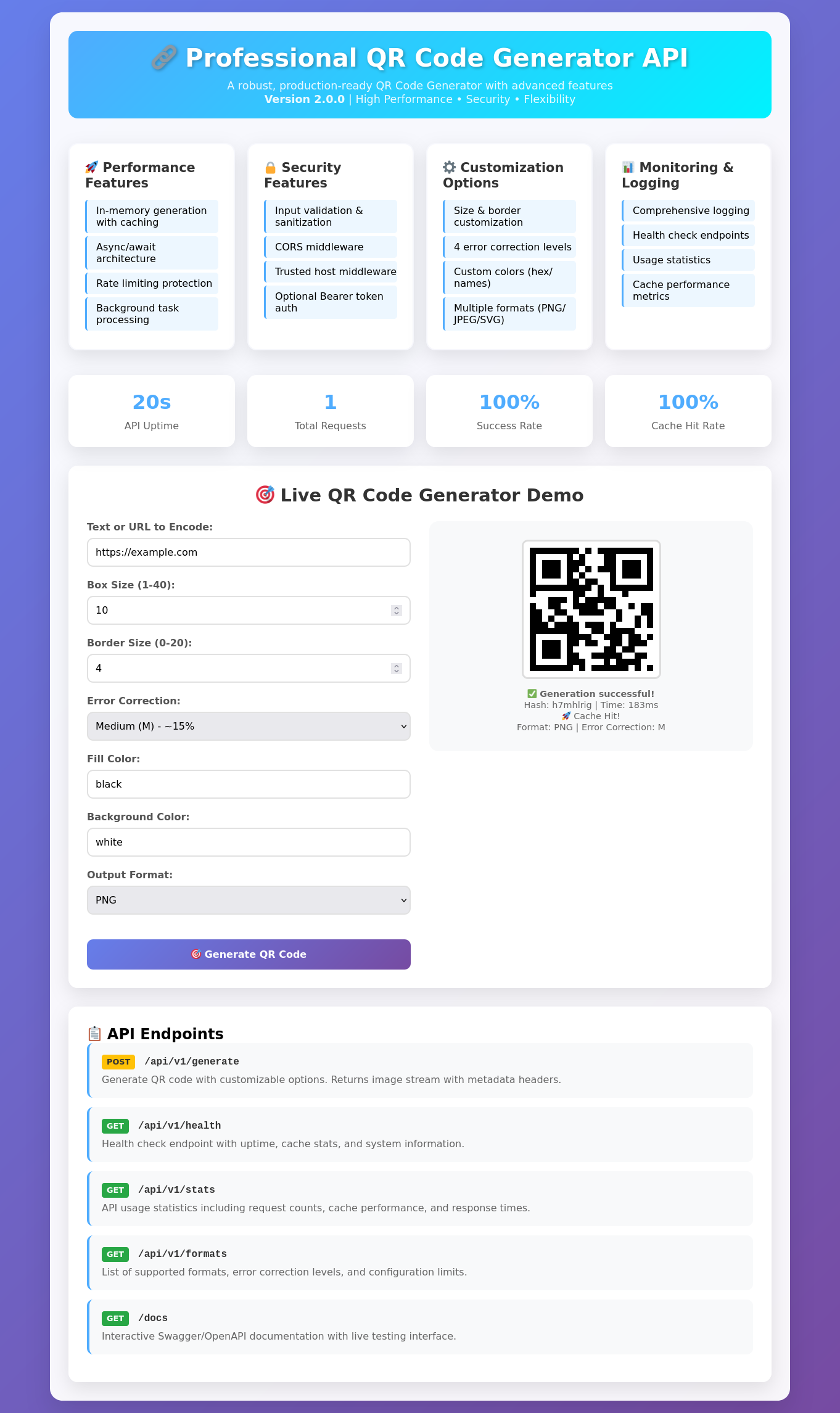 🎯 QR Code Generator API – Developer Edition