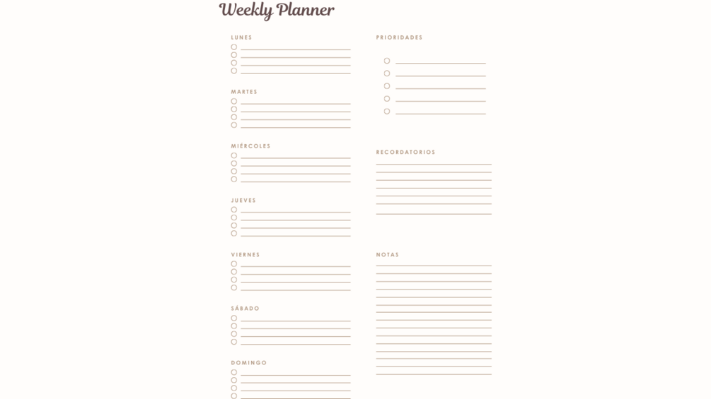 Weekly Planner Digital Editable - Sin fechas