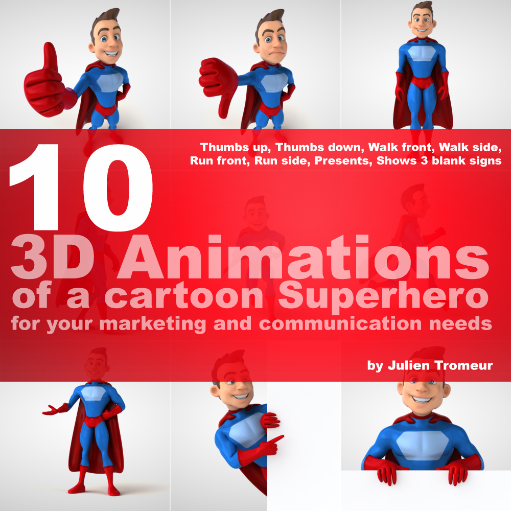 10 animations of a cartoon Superhero
