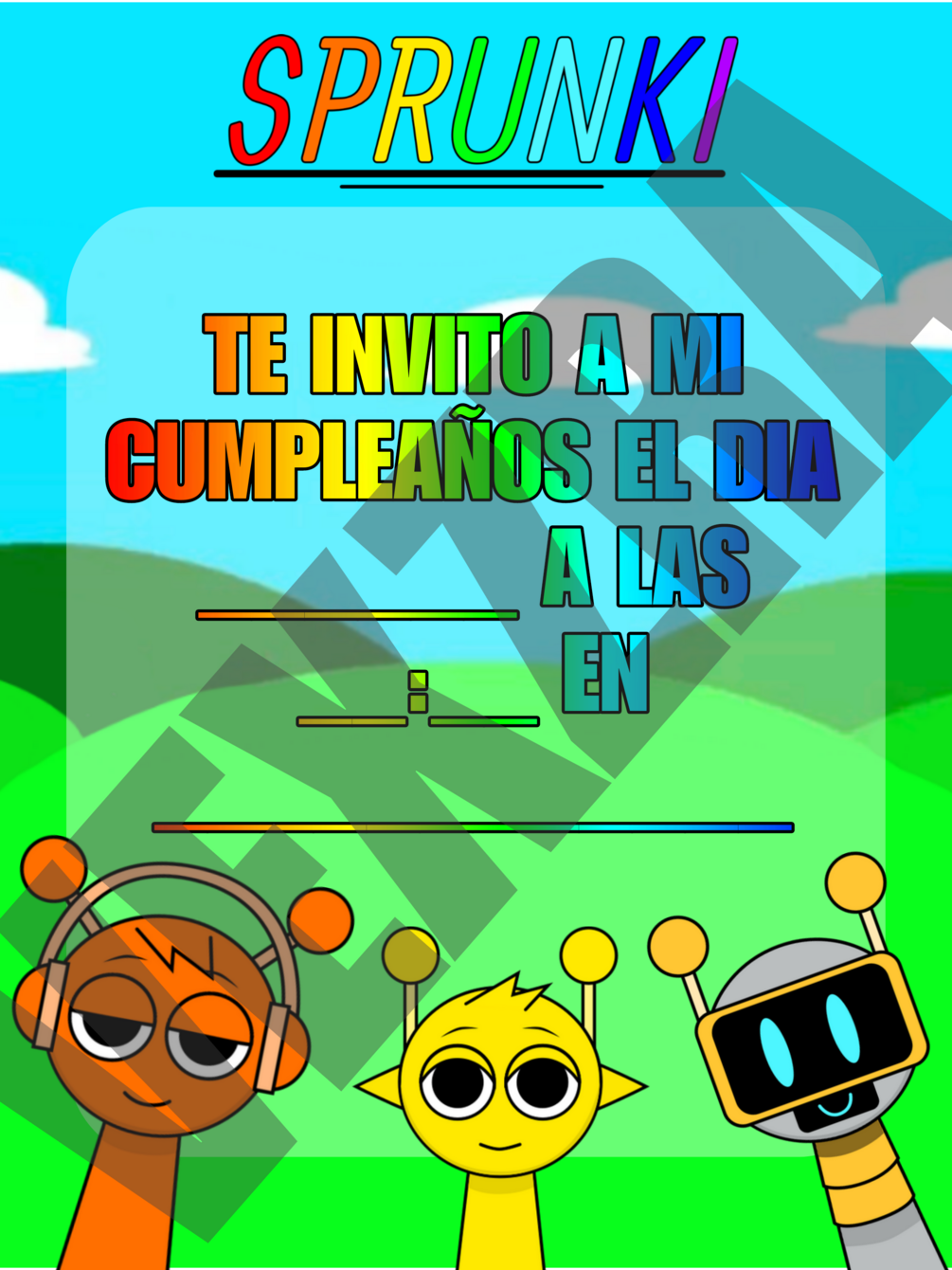 SPRUNKIS TARJETA DE INVITACIÓN CUMPLEAÑOS PARA NIÑO Y NIÑA / SPRUNKIS ...