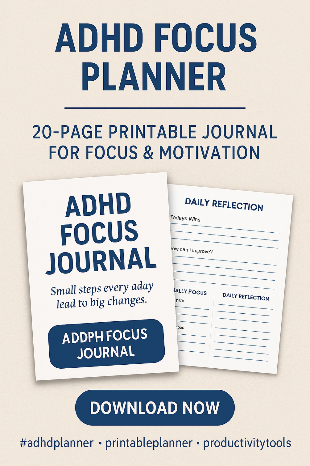 ADHD Daily Focus Journal | Printable Planner with Motivational Quotes ...