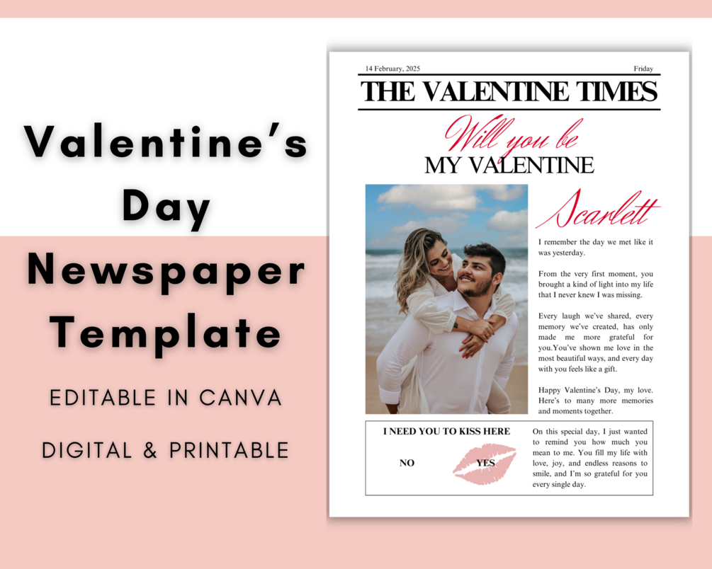 "Will You Be My Valentine" – Editable Love Newspaper Template