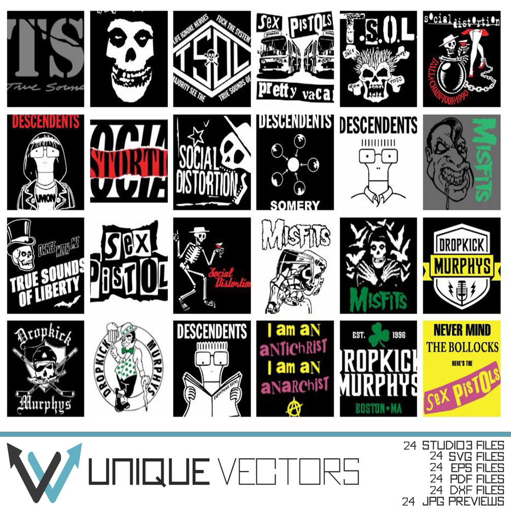 Punk Vol II 24 Vector Pack (SVG, EPS, DXF, PDF, STUDIO3)