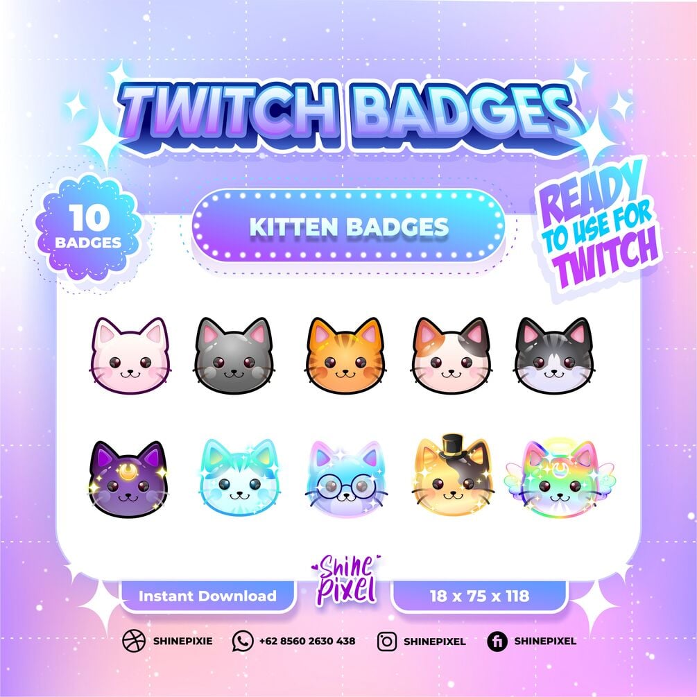 Cat Kitten Twitch Sub Badges - Bit Badges for streamers 10 Badges
