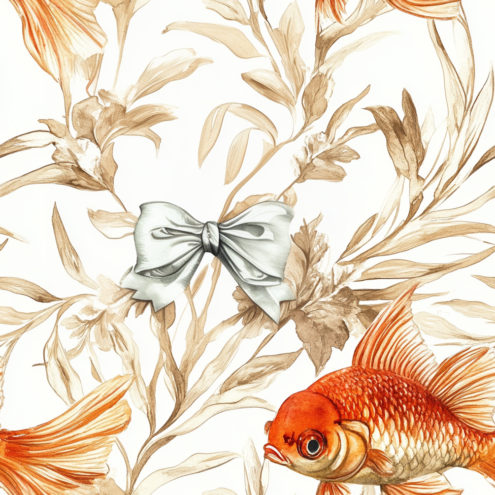 Quirky Repeating Vintage Animal Patterns - Goldfish & Bow