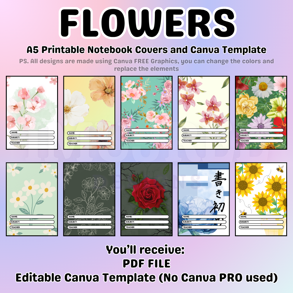 A5 Printable Notebook Cover Design Bundle | 30 Designs | Canva Template ...