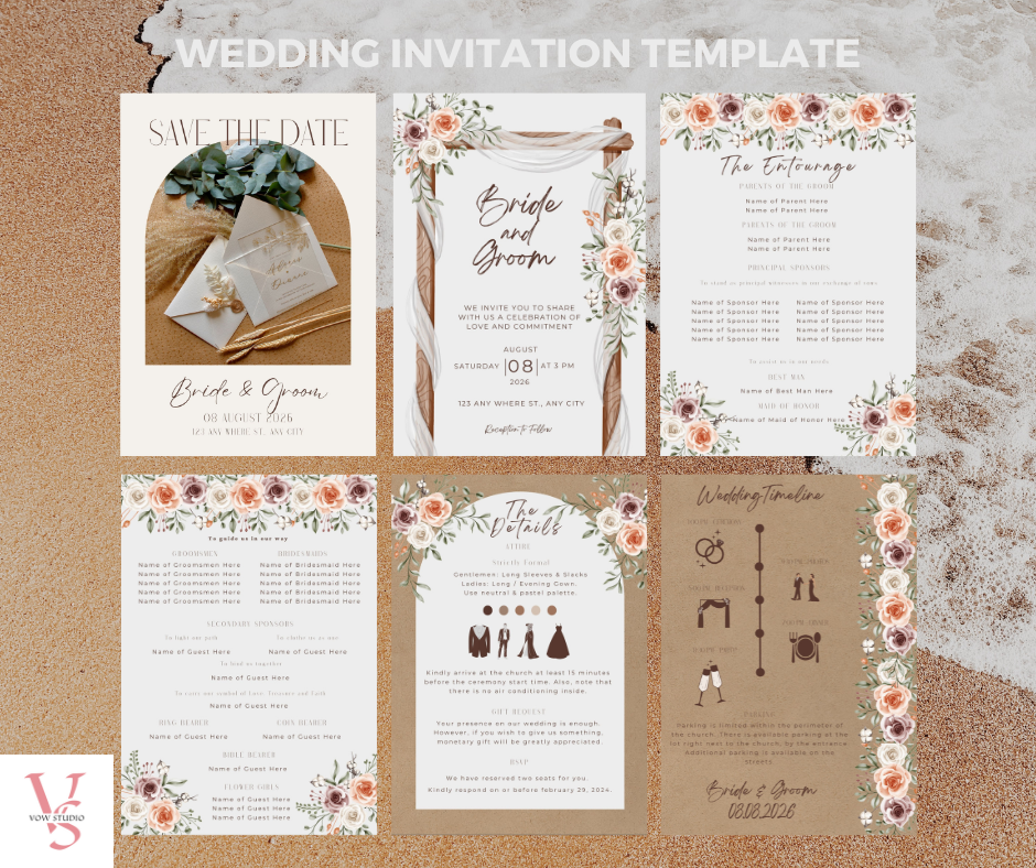 Wedding Template Brown White Rustic Floral I Wedding Invitation Program ...