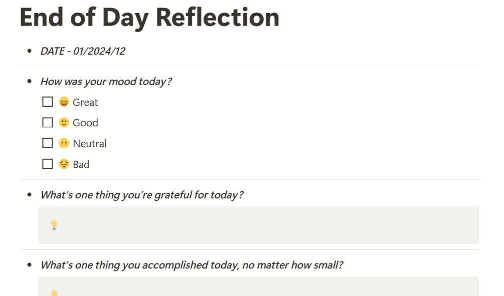 End of Day Reflection - Notion Template