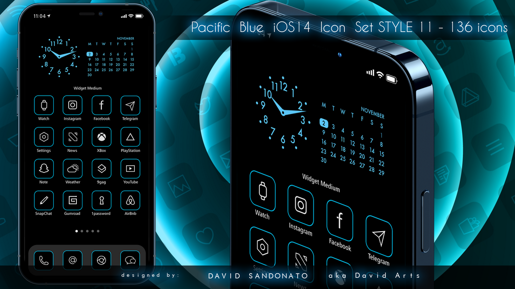 Pacific Blue iOS14 Icon Set STYLE 11 - 136 Icons and 378 homescreen and ...