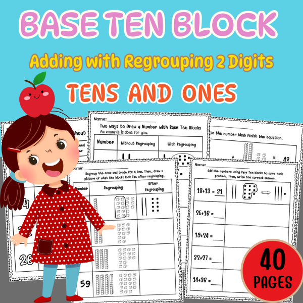 Place Value Adding with Regrouping 2 Digits Tens and Ones Base Ten ...